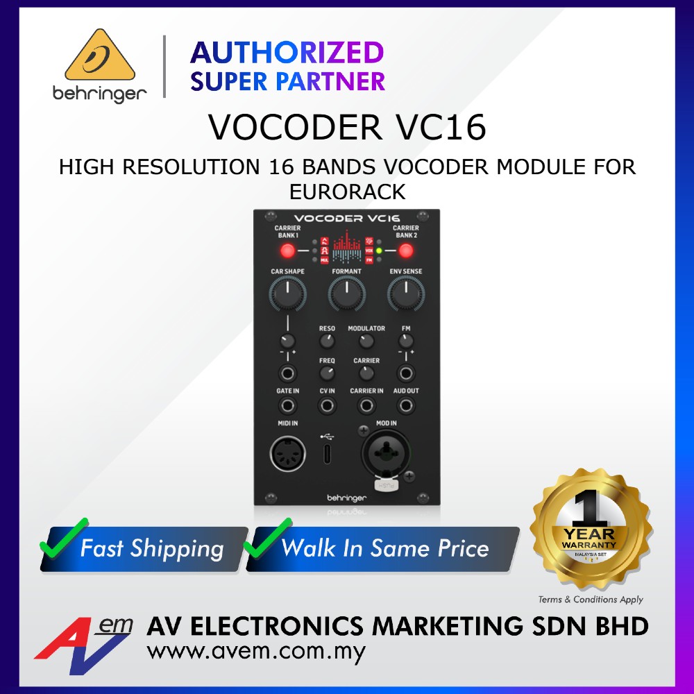 Behringer VOCODER VC16 High-Resolution 16-Band Vocoder Module for Eurorack with 6 Synthesis Engines